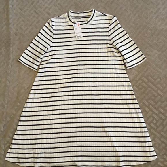 Uniqlo | Dresses | Nwt Uniqlo Flared Ribbed Striped L | Poshmark